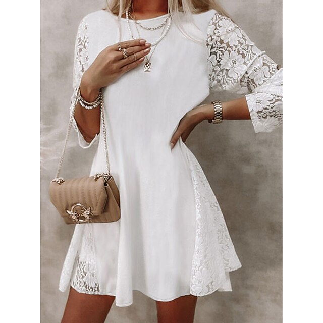 Damen Spitzenkleid Etuikleid Glatt Spitze Rundhalsausschnitt Minikleid Elegant Basic Outdoor ...