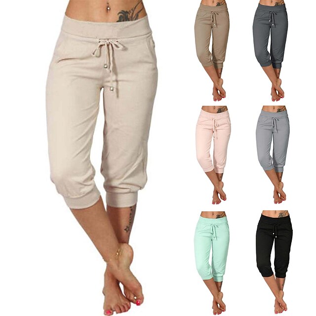 Women's Yoga Pants Tummy Control Drawstring with Pockets Cropped Yoga ...