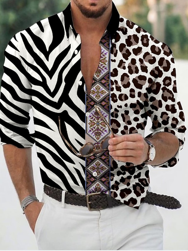 Mens Leopard Print Shirt Men's Shirt Long Sleeve Turndown Daily Holiday ...
