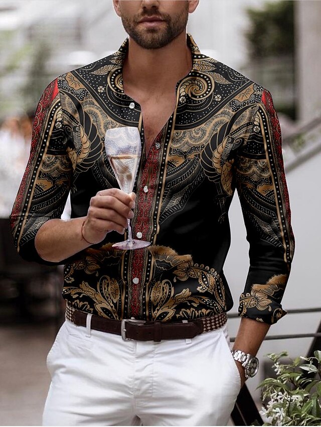 Men's Tribal Shirt Button Up Shirt Long Sleeve Vintage Designer Work ...