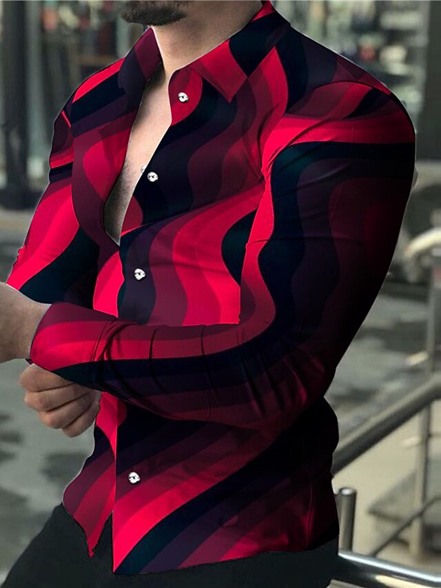 Homme Chemise Chemise Graphique Dégradé Col Rabattu Rouge Bleu Orange