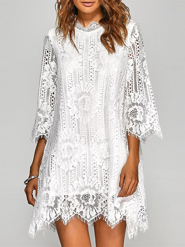 Damen Arbeitskleidung abendkleider Spitzenkleid Modisch Minikleid Spitze Ständer 3/4 Ärmel Glatt ...