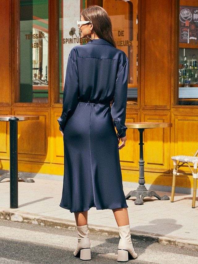 Navy Blue Lace-Up Ruched Shirt Dress Ador 2025 $87.00 XS S M L XL 2XL ...