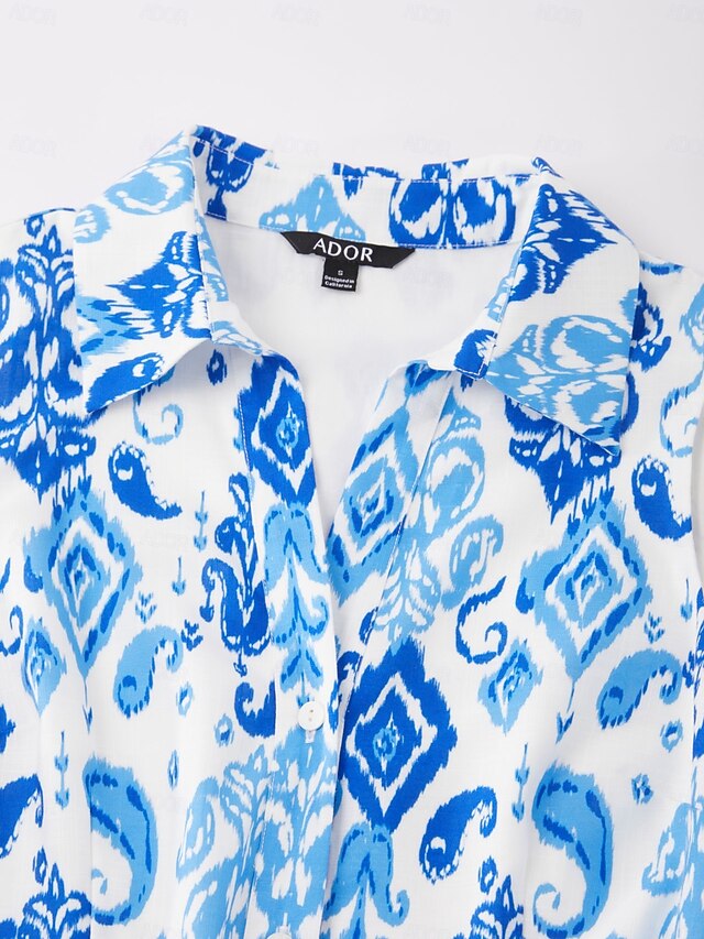 Damen Weiblich Freizeitkleid Midikleid Blau Ärmellos Abstrakt Abstrakte ...