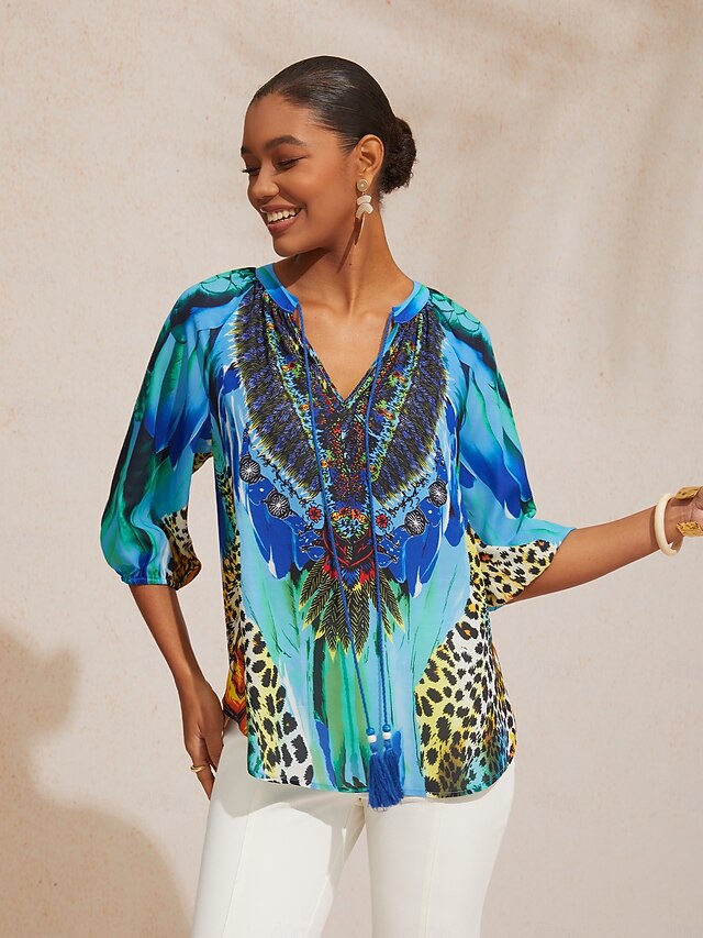 Vacation Jungle Beast Print Chiffon Top Ador Blue 2026 $59.00 XS S M L ...