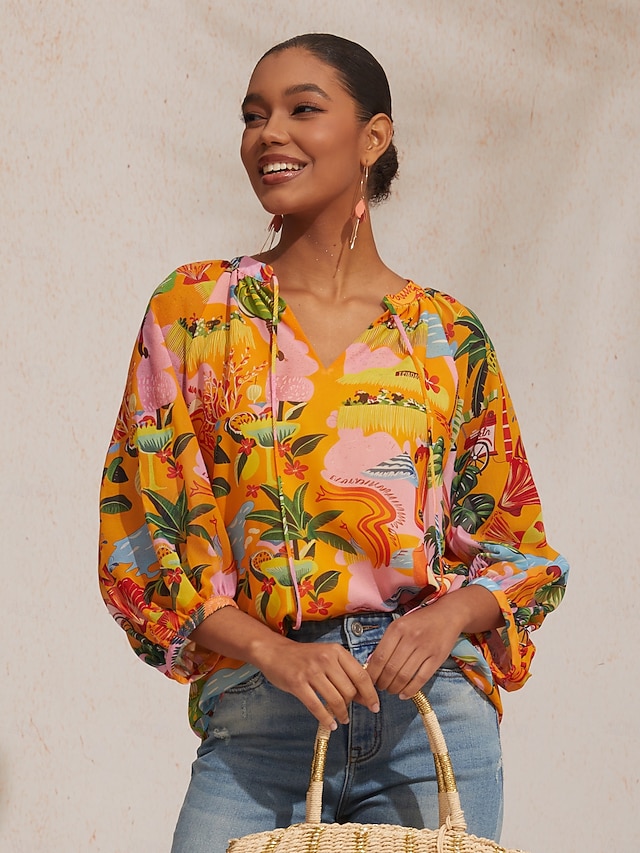 Vacation Beach Floral Print Straight Wide leg Pants Ador Orange 2026 ...